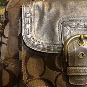 Coach | Bags | Coach Signature Print Purse Metallic Accent | Poshmark